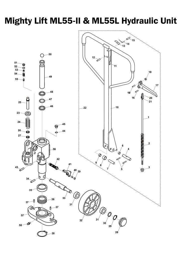 Mighty Lift ML55-II & ML55L Hydraulic Unit Diagram - Pallet Truck Parts