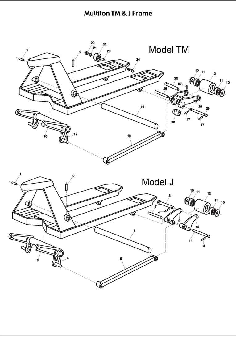 Multiton TM & J Frame Unit Diagram - Pallet Truck Parts - Liftsplus.com