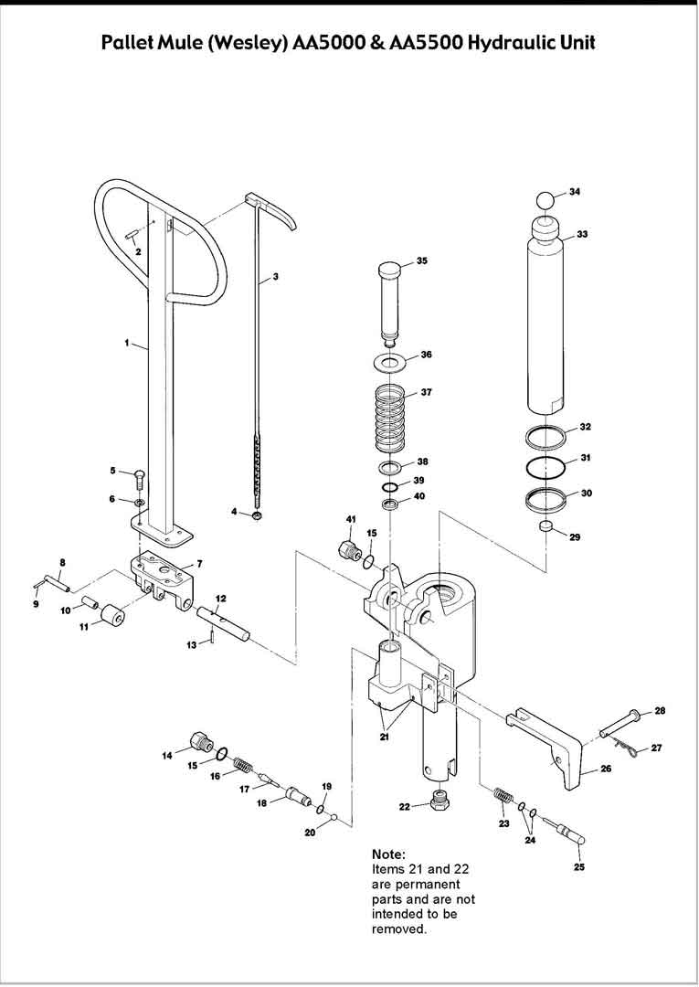 Pallet Mule AA5000 & AA5500 Hydraulic Unit Diagram - Pallet Truck Parts ...